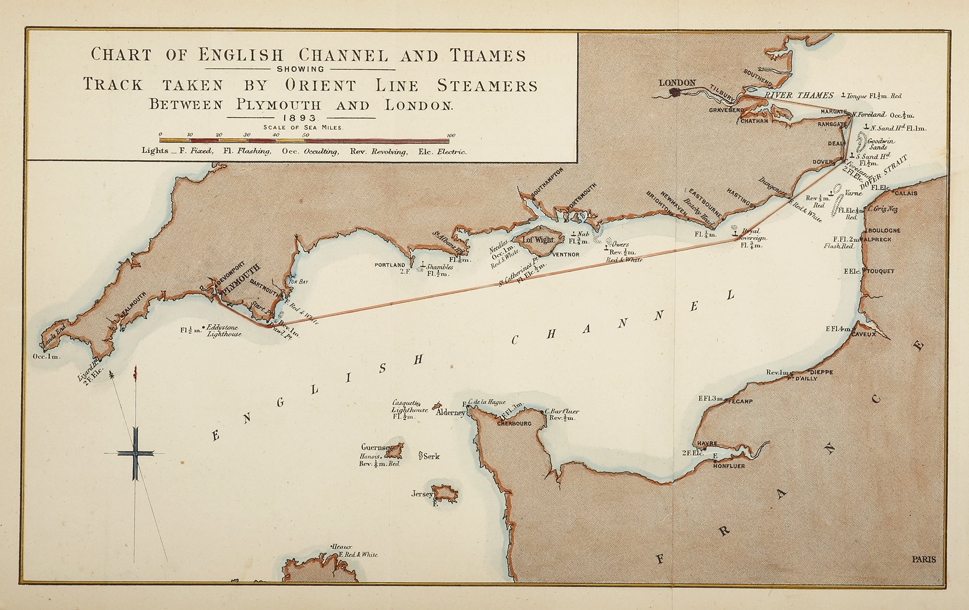 Chart of English Channel and Thames Showing Track Taken by Orient Line ...
