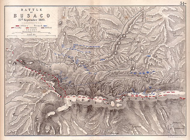 Battle of Busaco 27th Sept 1810 - Antique Print Map Room
