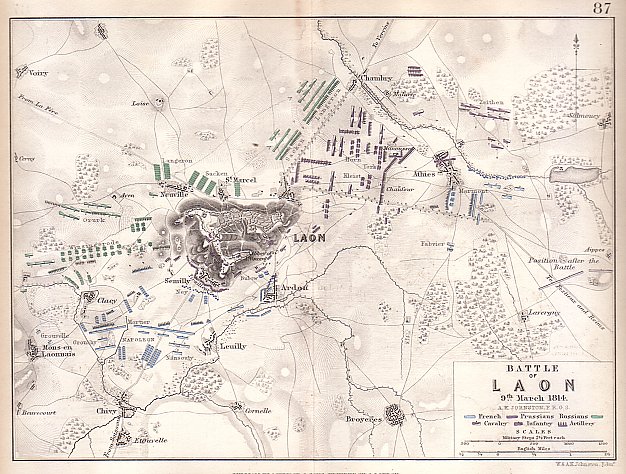 Battle of Laon 9th March 1814 - Antique Print Map Room