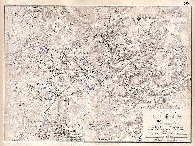 Battle of Ligny 16th June 1815 - Antique Print Map Room