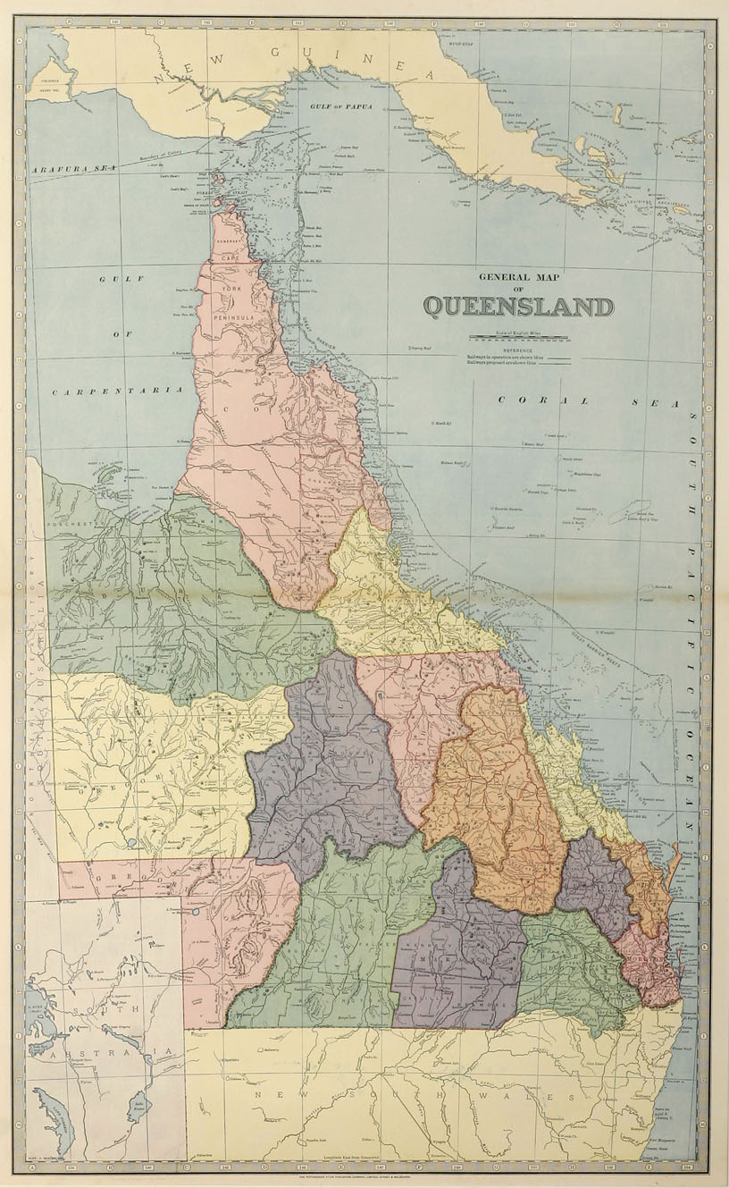 General Map of Queensland - Antique Print Map Room
