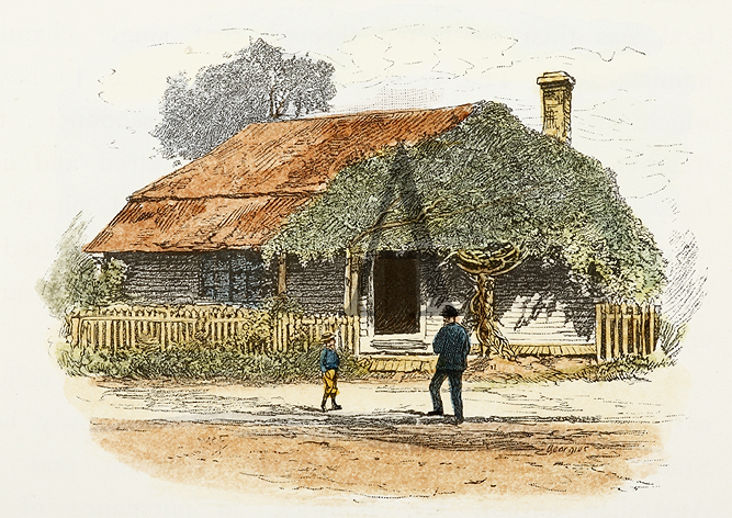 The First House in Brisbane. - Antique Print Map Room