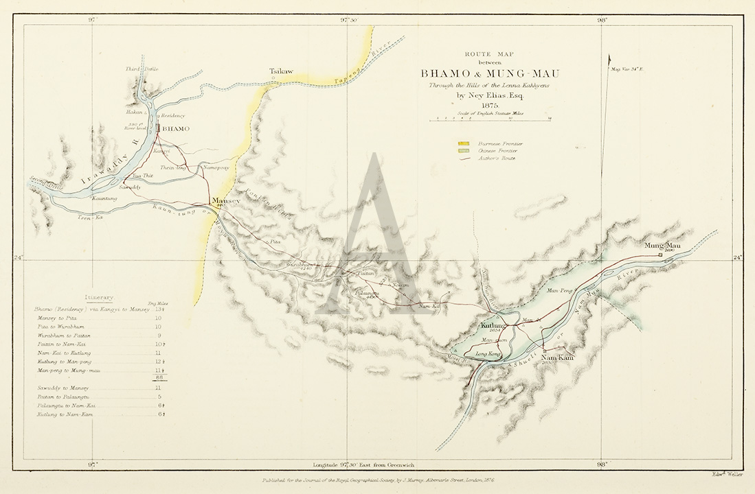 Route Map between Bhamo & Mung-Mau Through the Hills of the Lenna ...