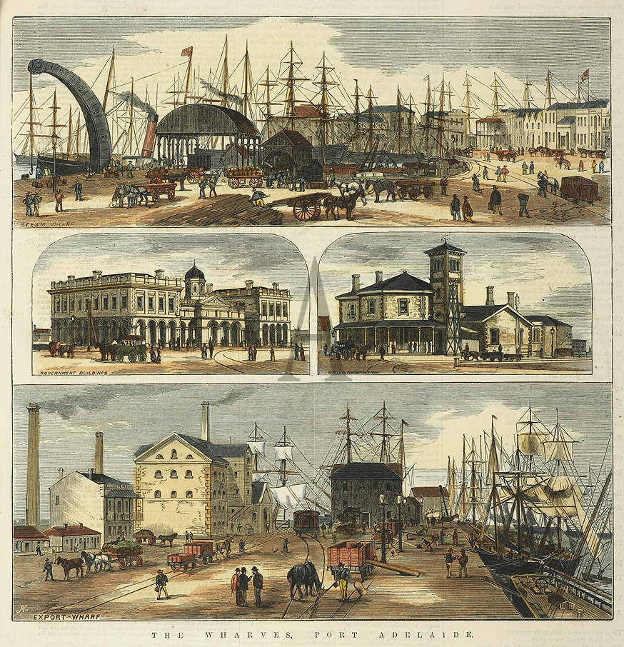 The Wharves, Port Adelaide. | Antique Print Map Room
