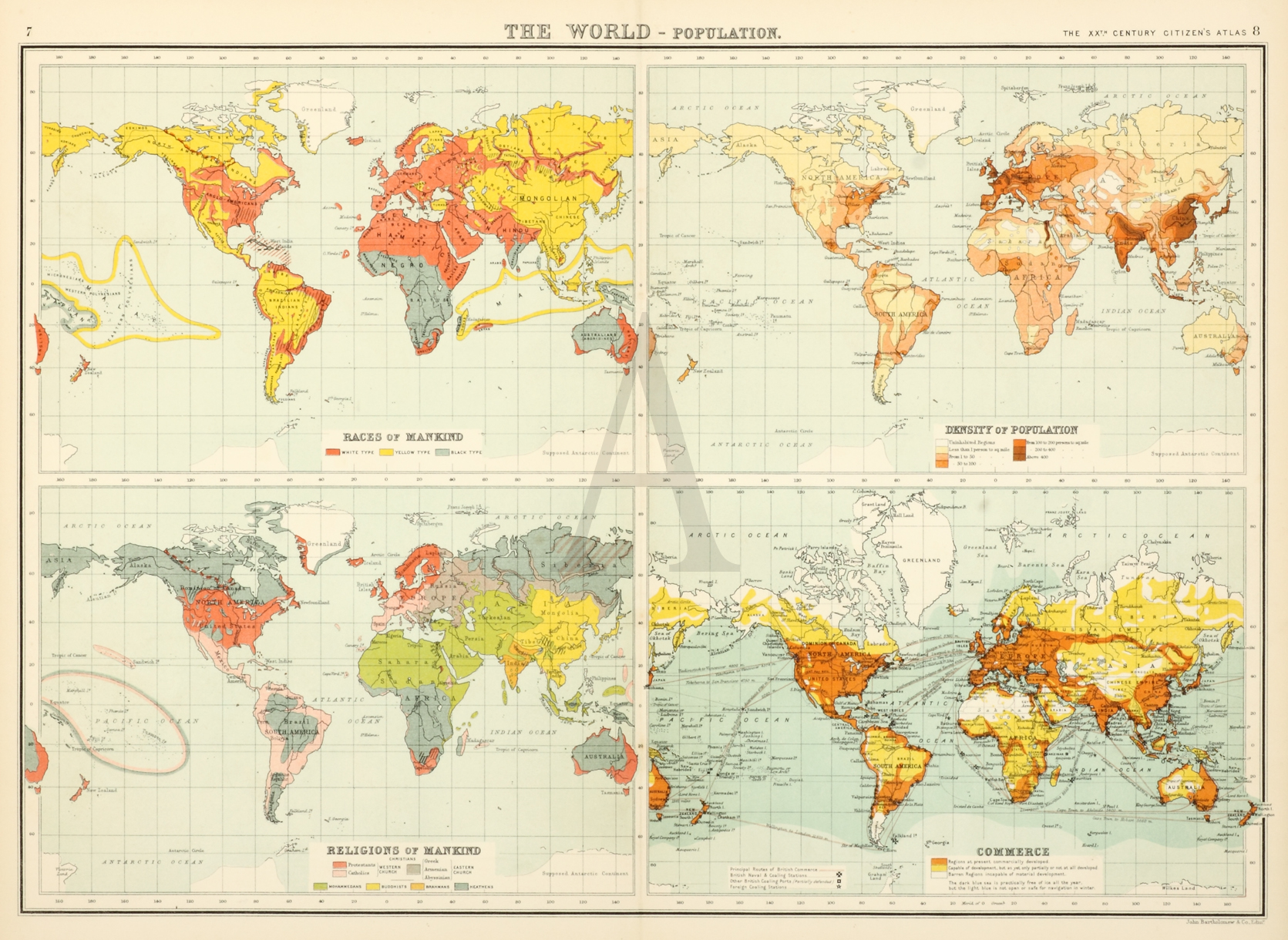 The World - Population - Antique Print Map Room