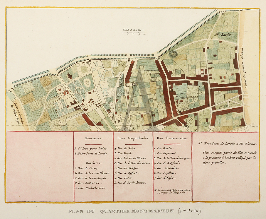 Plan du Quartier Montmartre - Antique Print Map Room