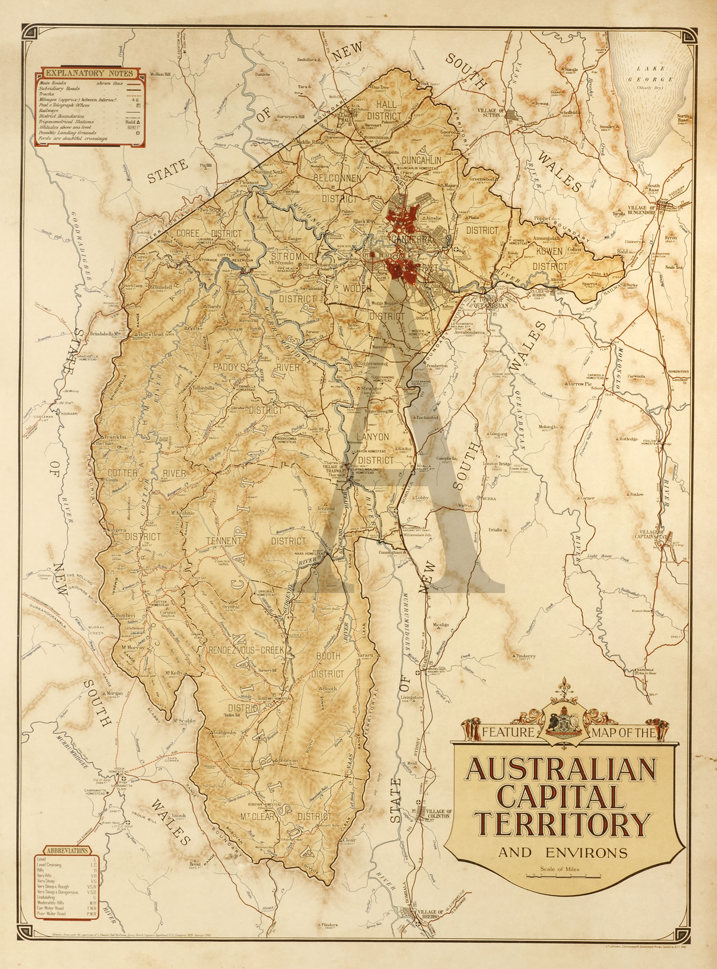 Feature Map of the Australian Capital Territory and Environs. - Antique ...