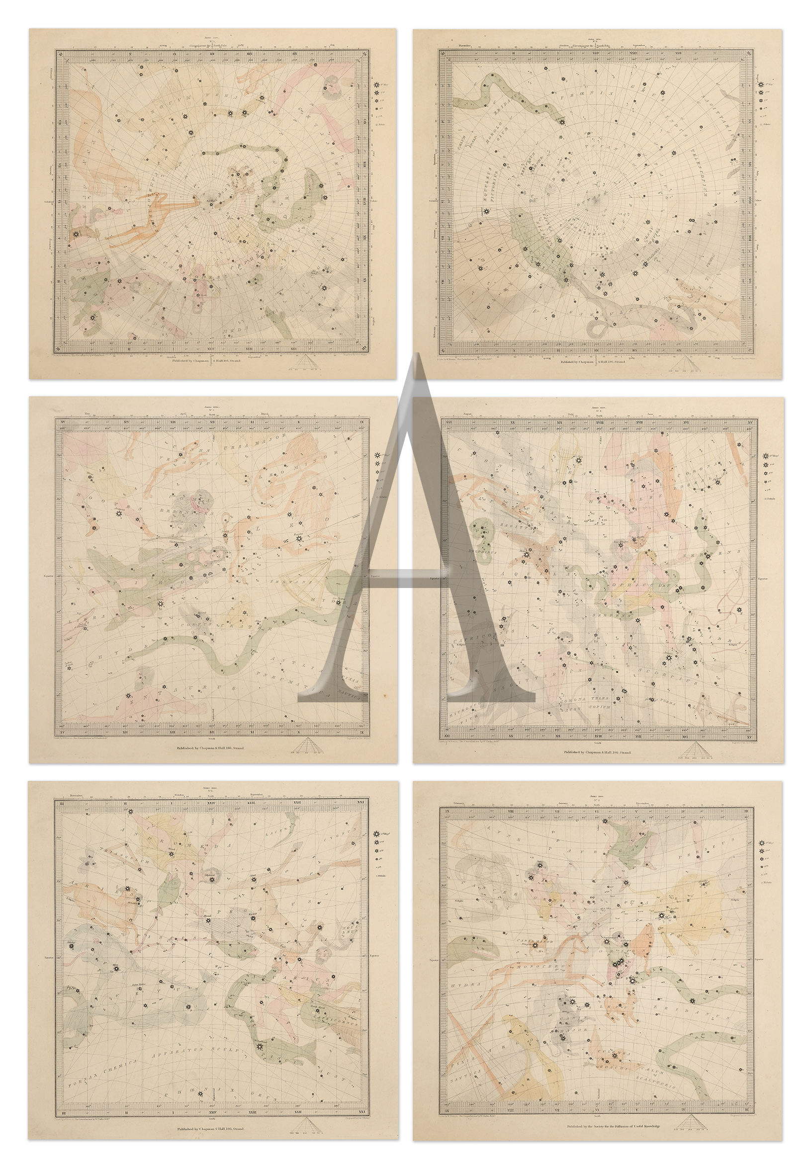 Star charts (Complete set of 6) - Antique Print Map Room