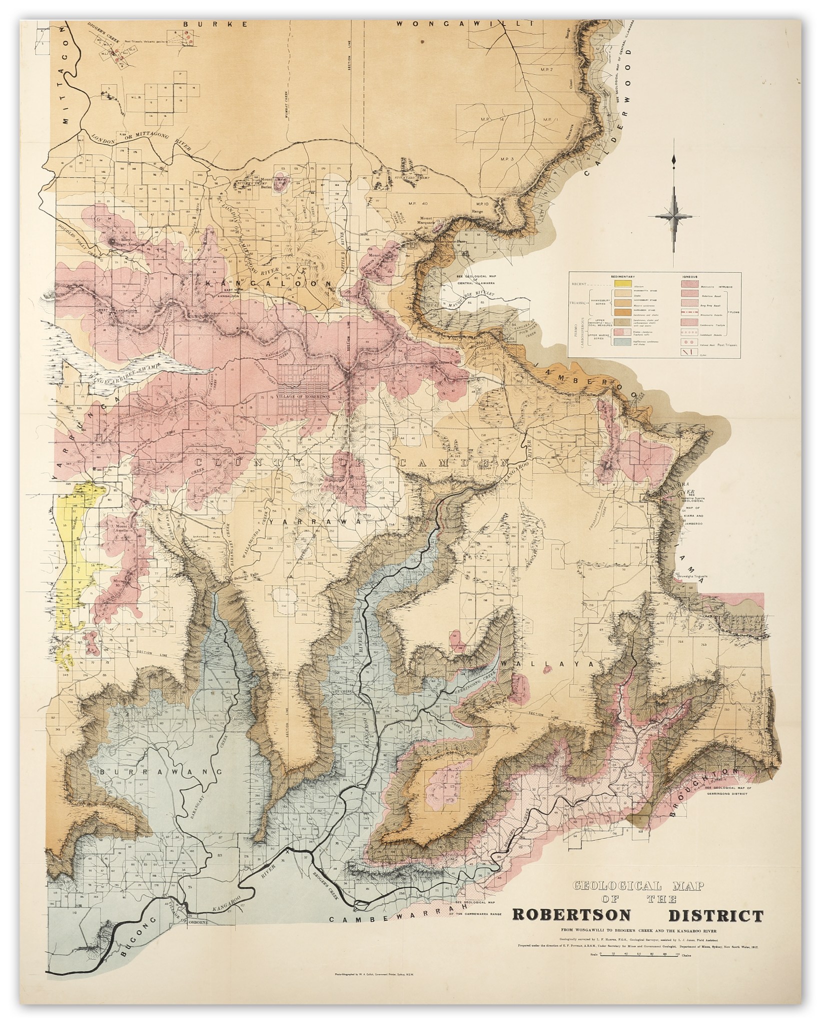 [Robertson] Geological Map of the Robertson District. - Antique Print ...