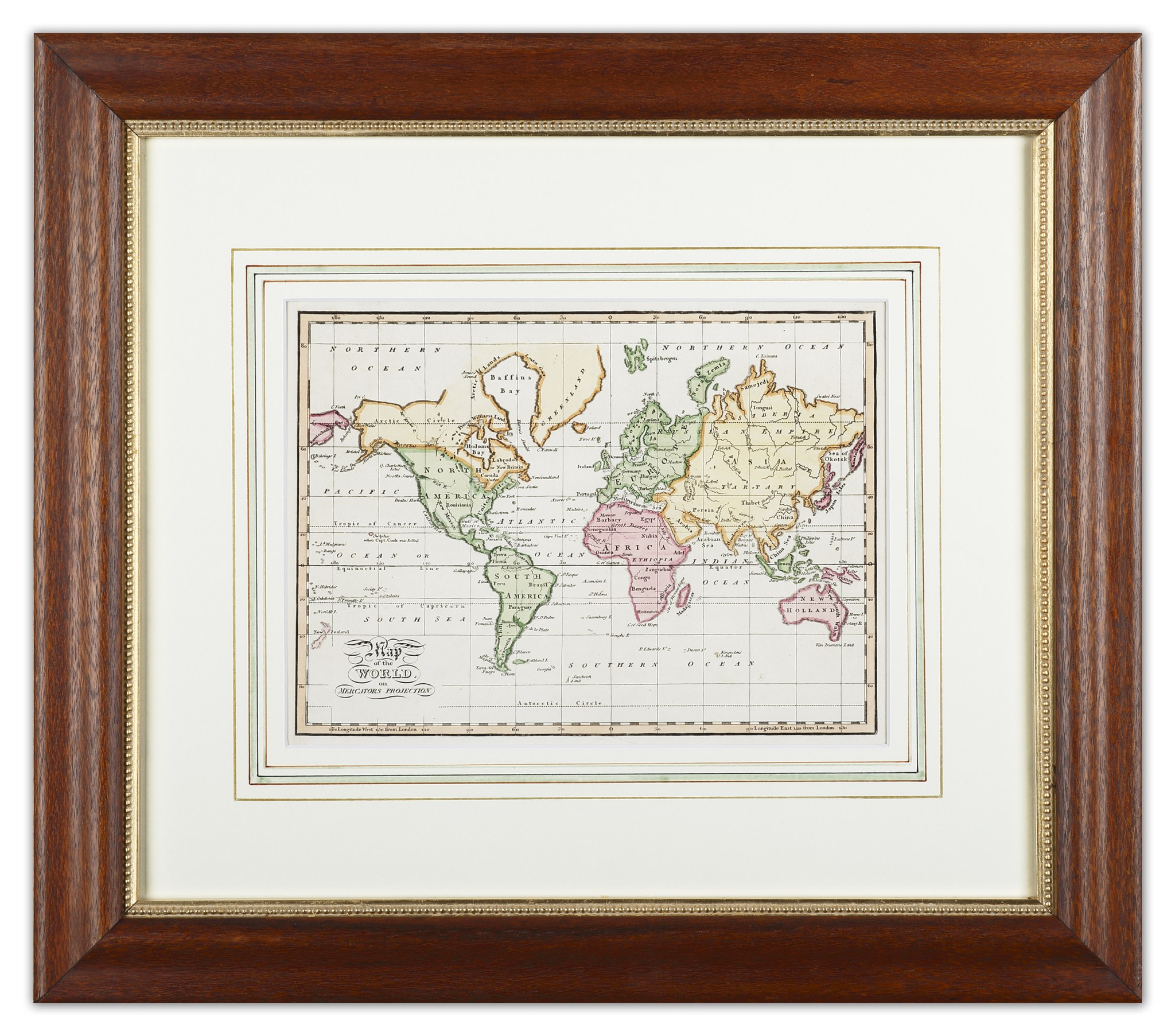 Map of the World on Mercators Projection - Antique Print Map Room