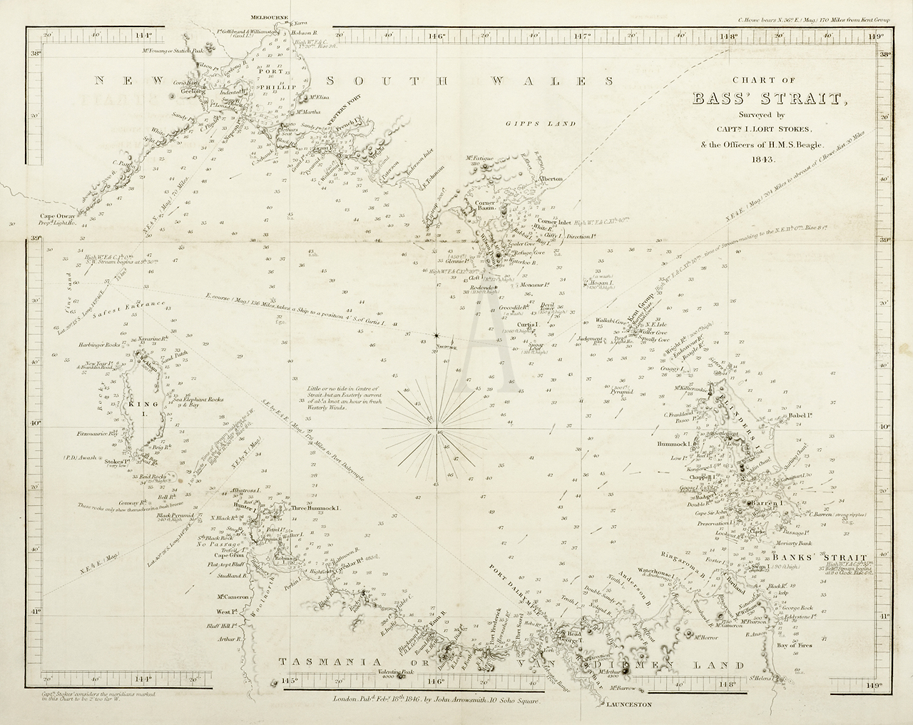 Chart of Bass' Strait, Surveyed by Captn. I.Lort Stokes, & the Officers ...