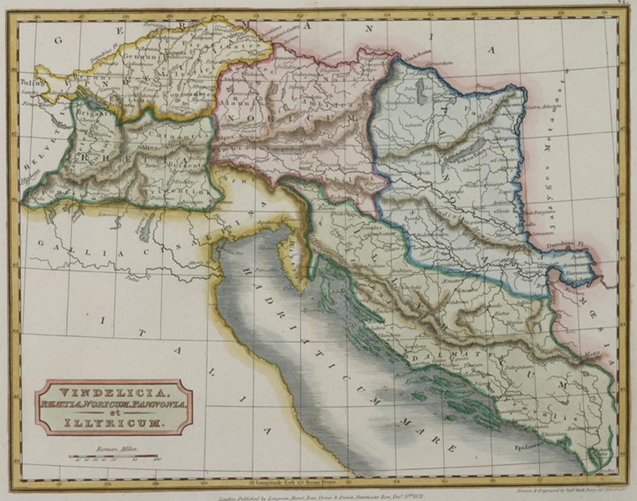 Vindelicia, Rhaetia, Noricum, Pannonia. - Antique Print Map Room