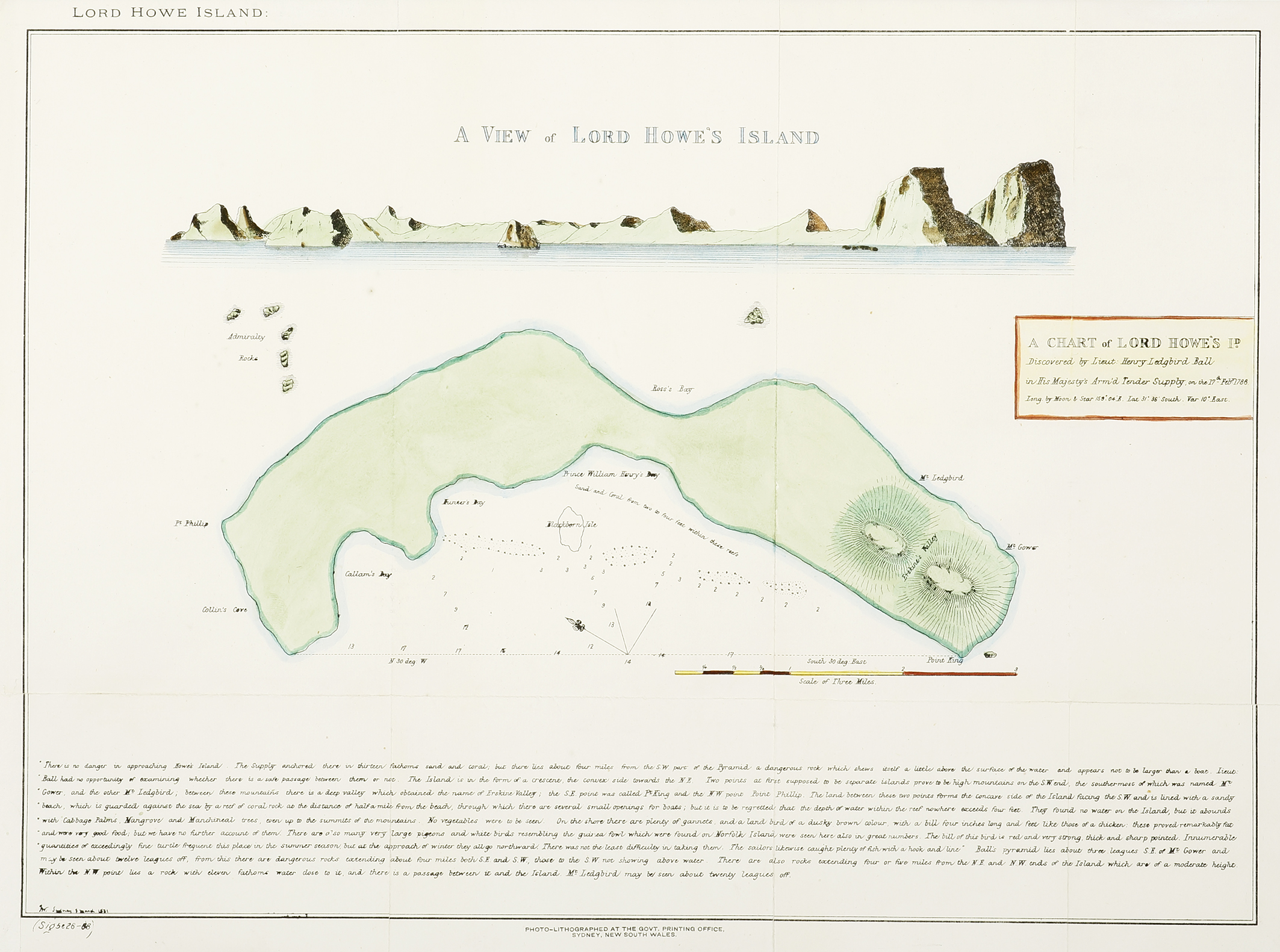 A View of Lord Howe's Island. A Chart of Lord Howe's Id. Discovered by ...