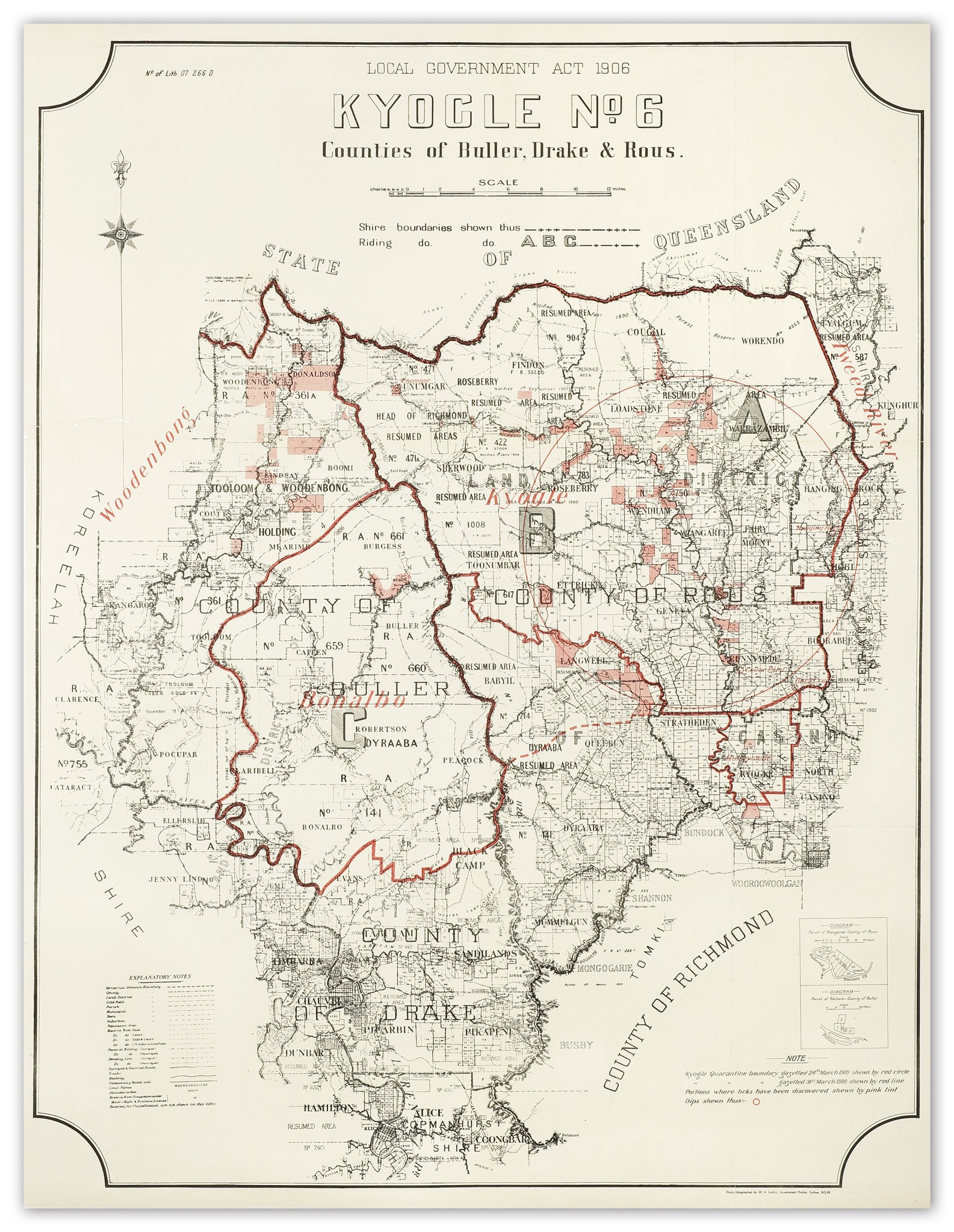 Kyogle No.6 Counties of Buller, Drake & Rous. - Antique Print Map Room
