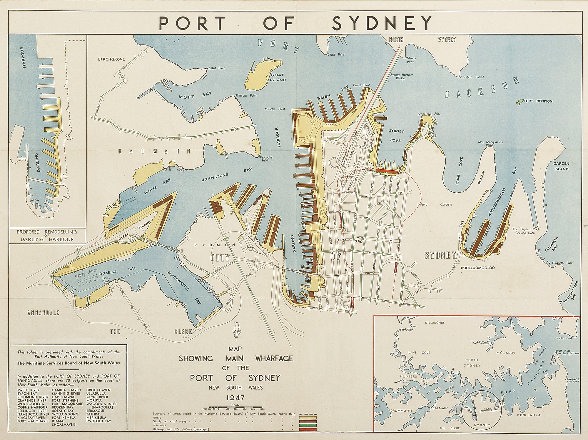 Port of Sydney. Map Showing Main Wharfage of the Port of Sydney New ...