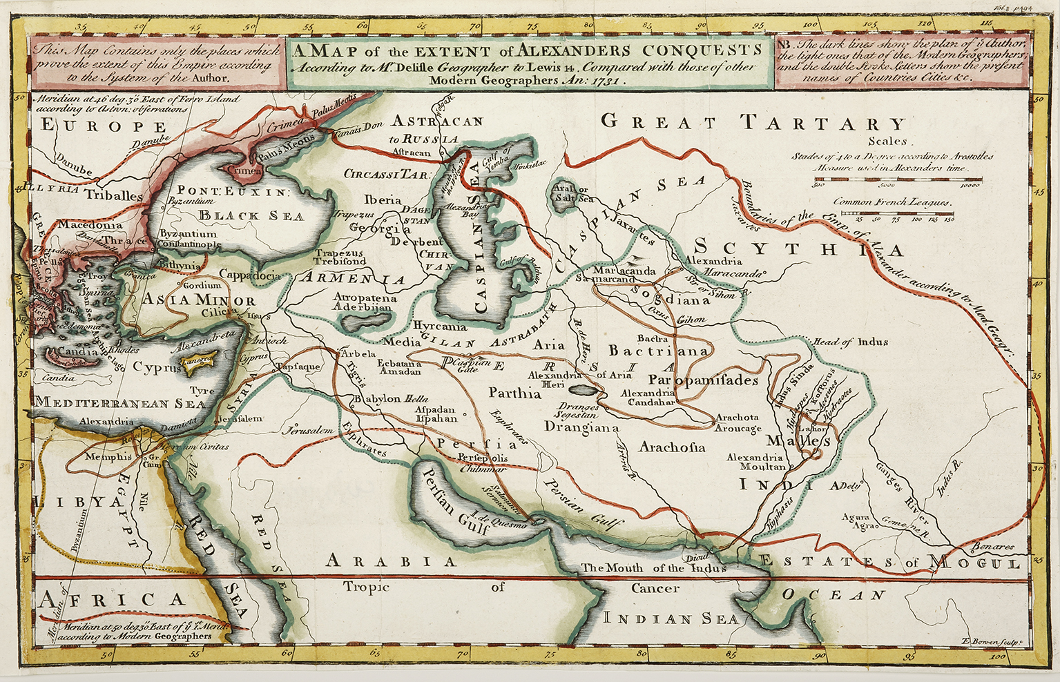 A Map of the Extent of Alexanders Conquests According to Mr. Delisle ...