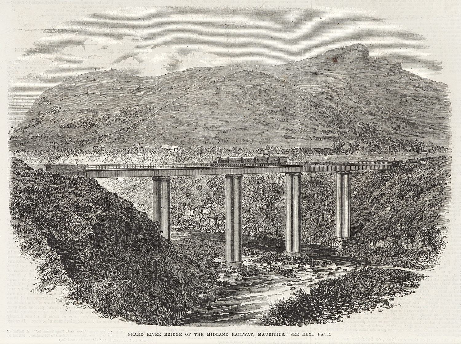 Grand River Bridge of the Midland Railway, Mauritius. - Antique Print ...