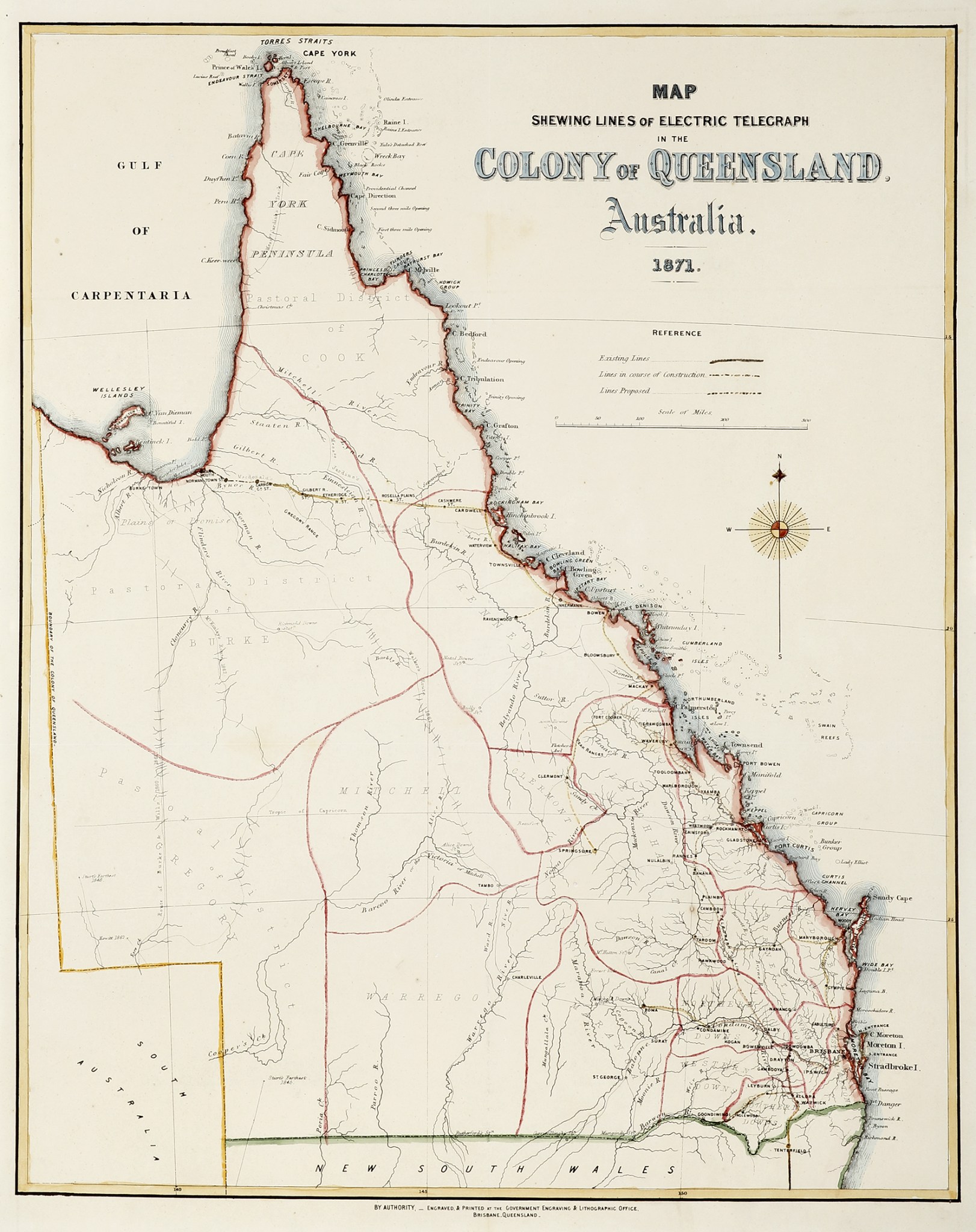 Map Shewing Lines of Electric Telegraph in the Colony of Queensland ...