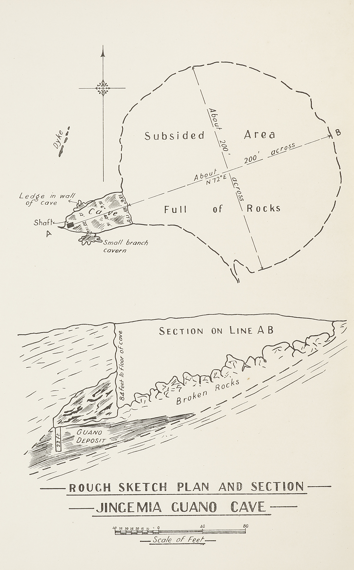 Rough Sketch Plan and Section / Jingemia Guano Cave. - Antique Print ...
