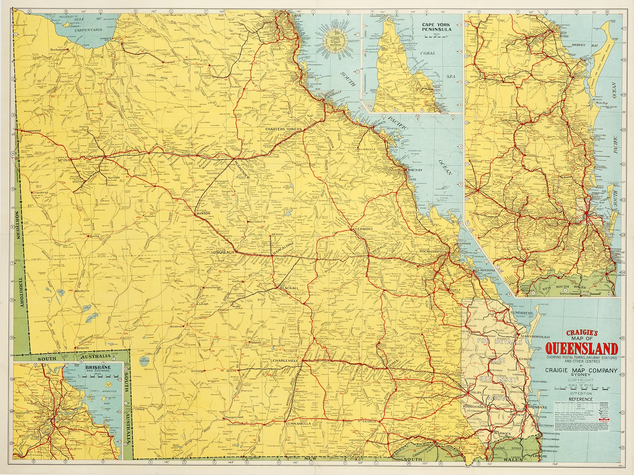 Craigie's map of Queensland Showing Postal Towns, Railway Stations and ...