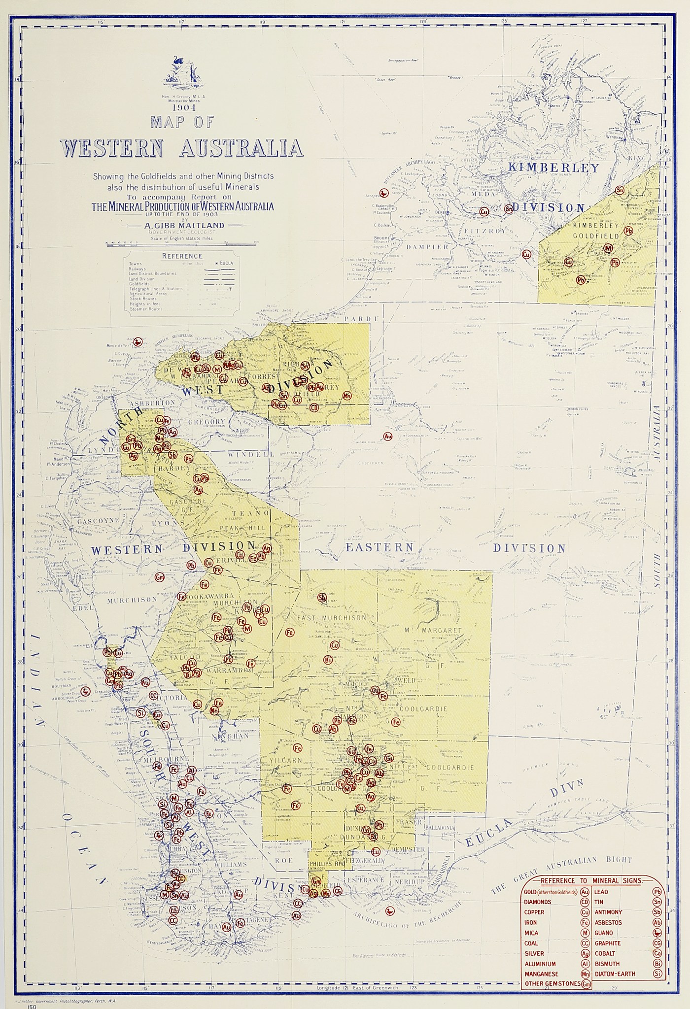 Map of Western Australia Showing the Goldfields and other Mining ...