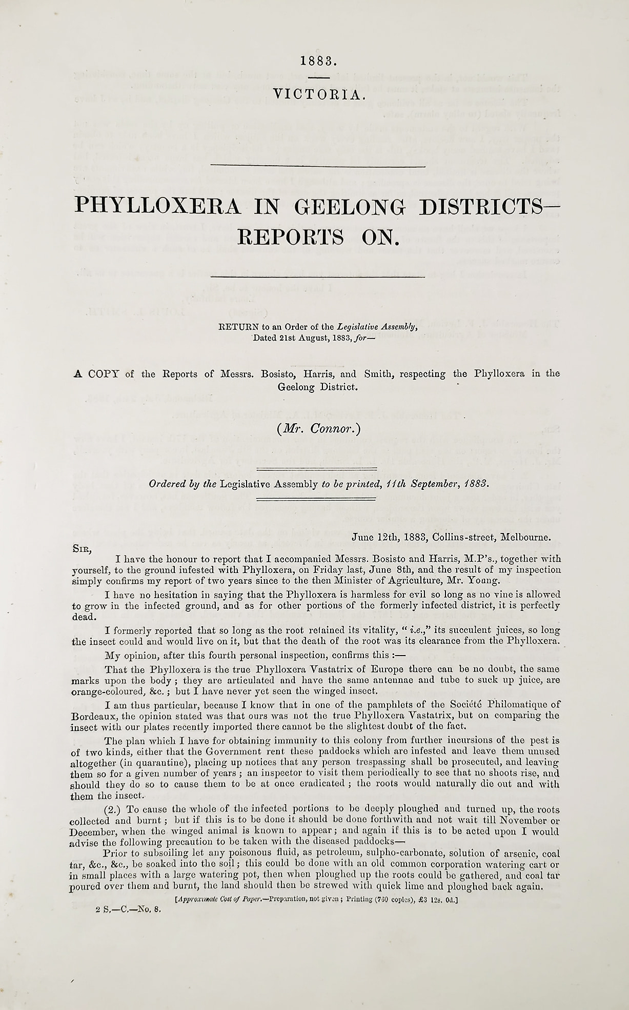 Victoria. Phylloxera in Geelong Districts-Reports on. - Antique Print ...