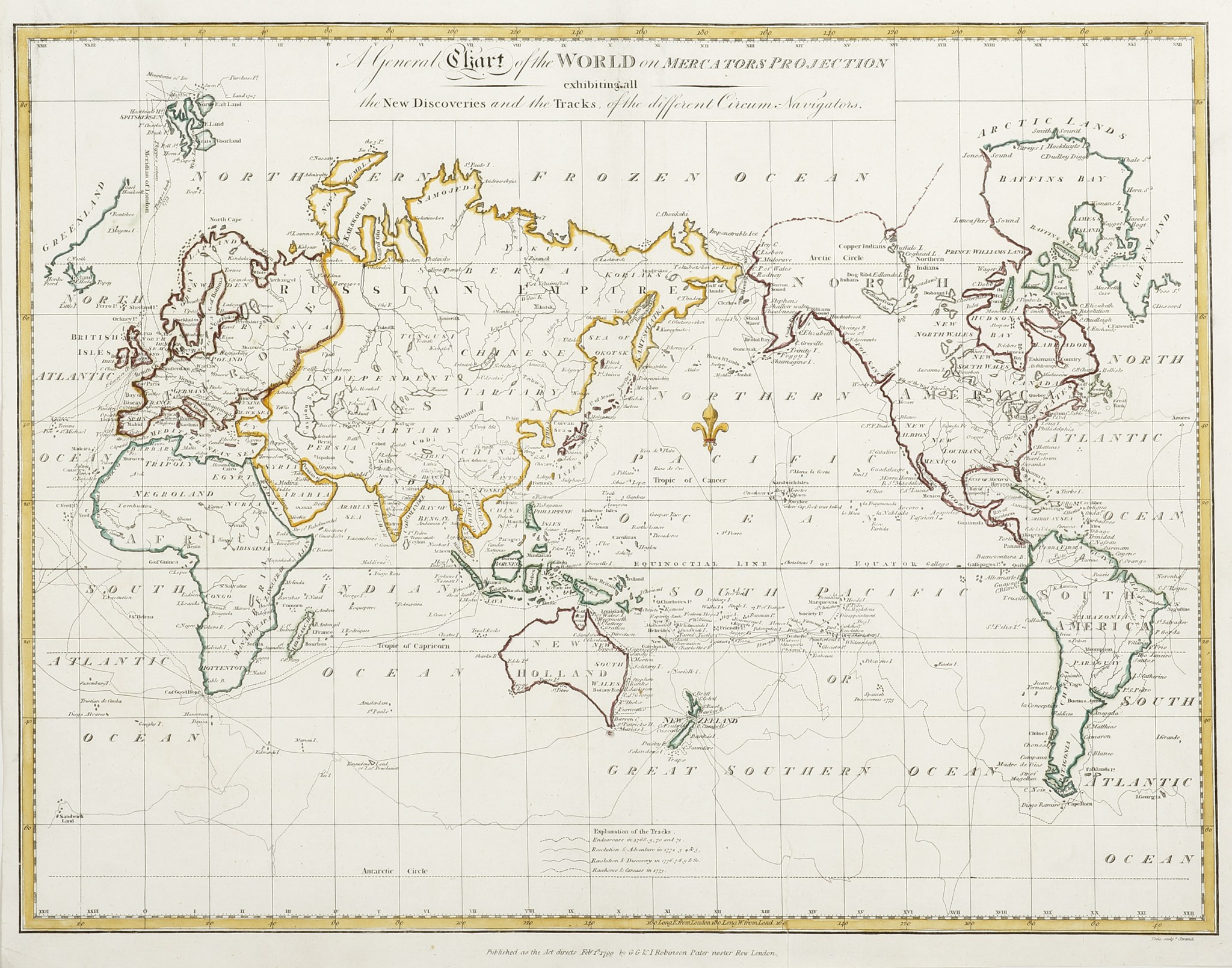 A General Chart of the World on Mercators Projection exhibiting all the ...