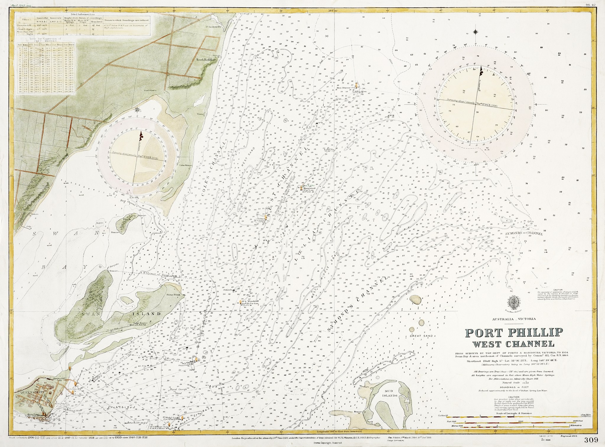 [AUSTRALIA-VIC] Port Phillip West Channel - Antique Print Map Room