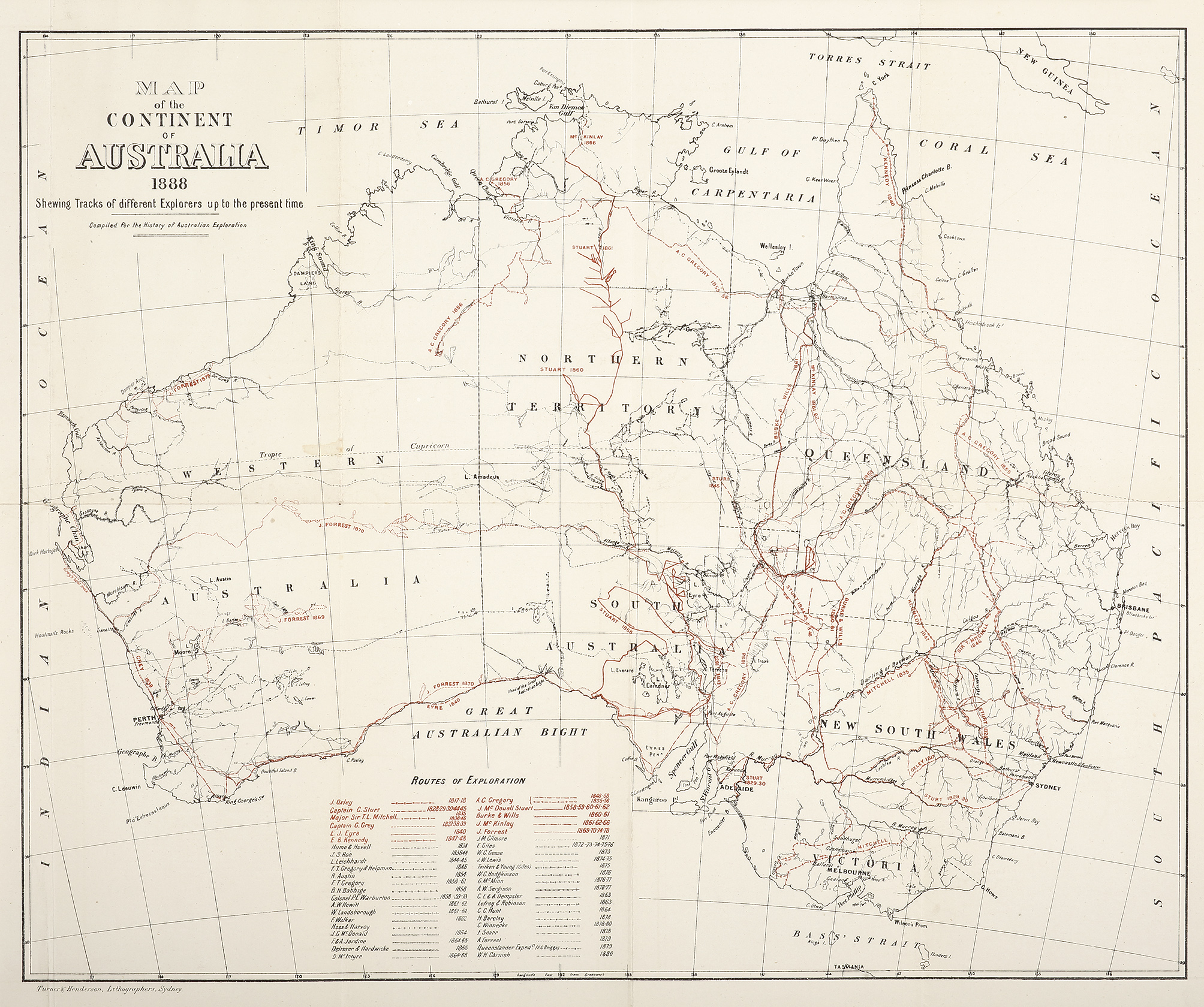 Map of the Continent of Australia 1888 Shewing Tracks of Different ...