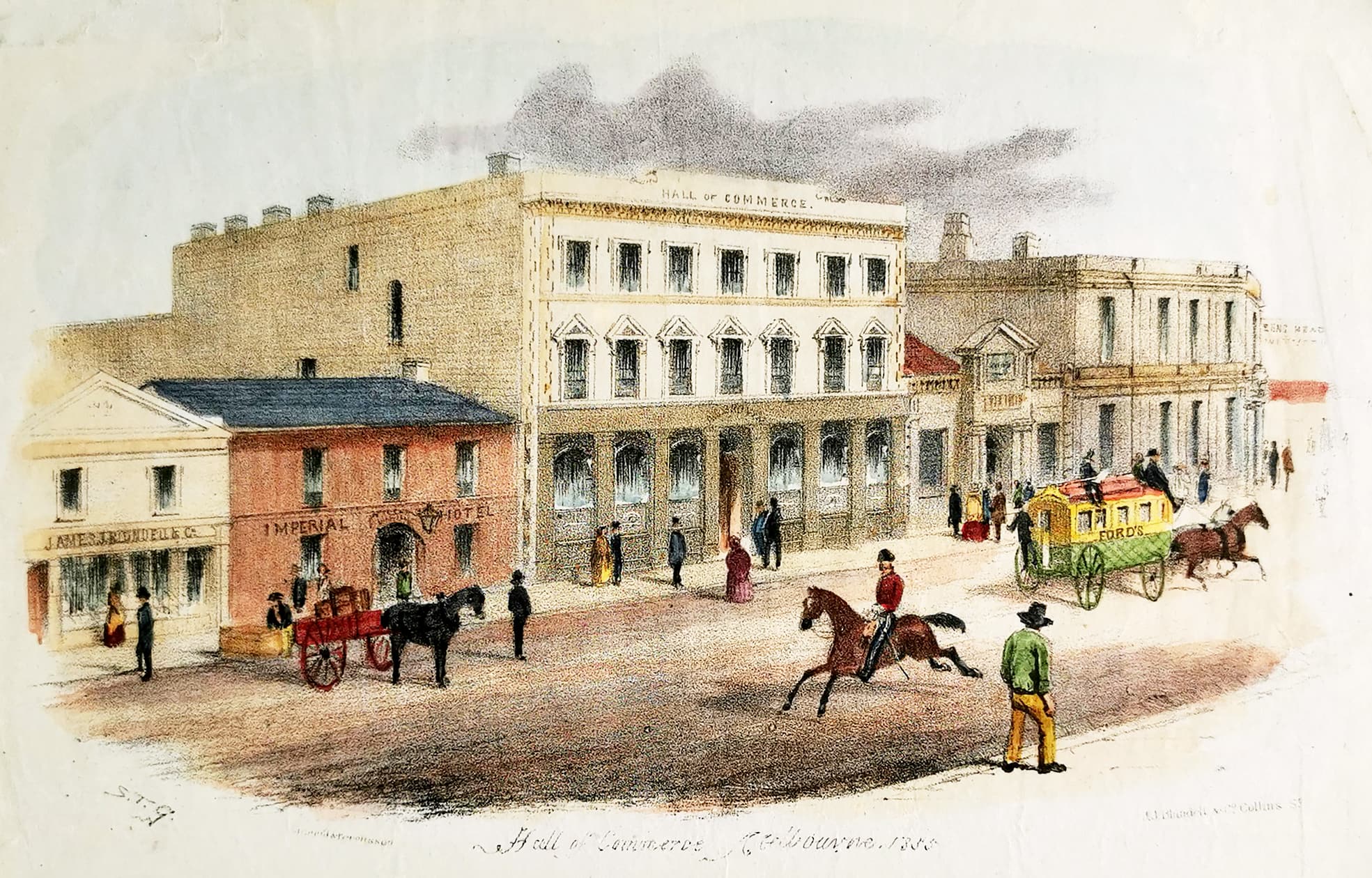 Hall of Commerce, Melbourne, 1855 - Antique Print Map Room