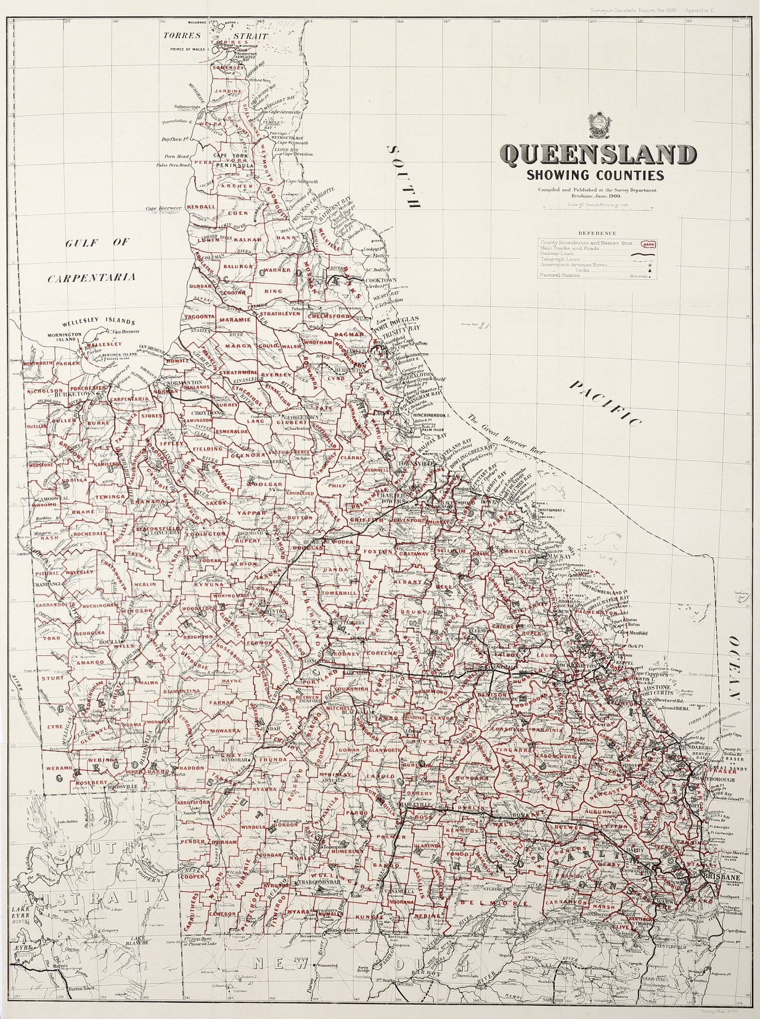 Queensland Showing Counties - Antique Print Map Room
