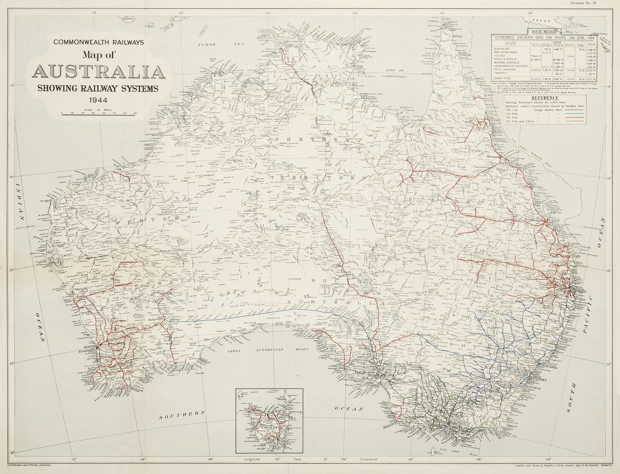 Commonwealth Railways Map of Australia Showing Railway Systems 1944 ...