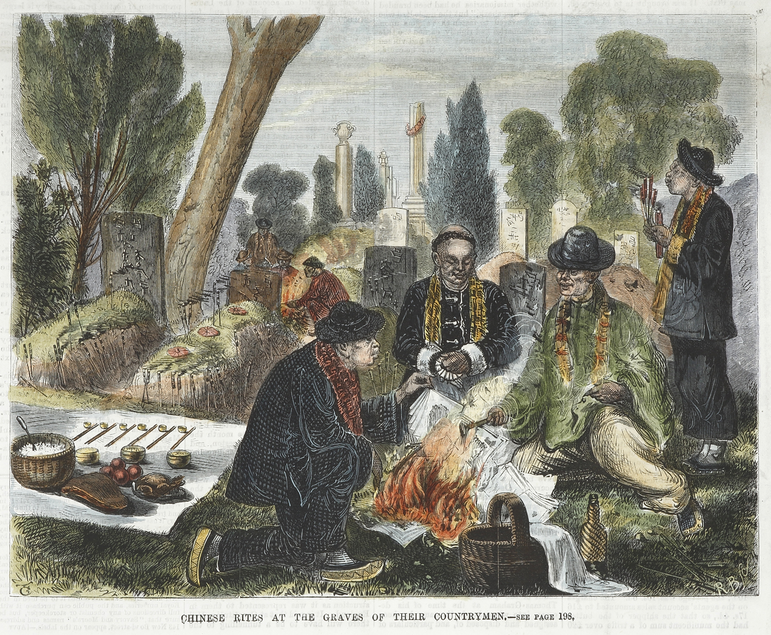 Chinese Rites at the Graves of Their Countrymen. - Antique Print Map Room