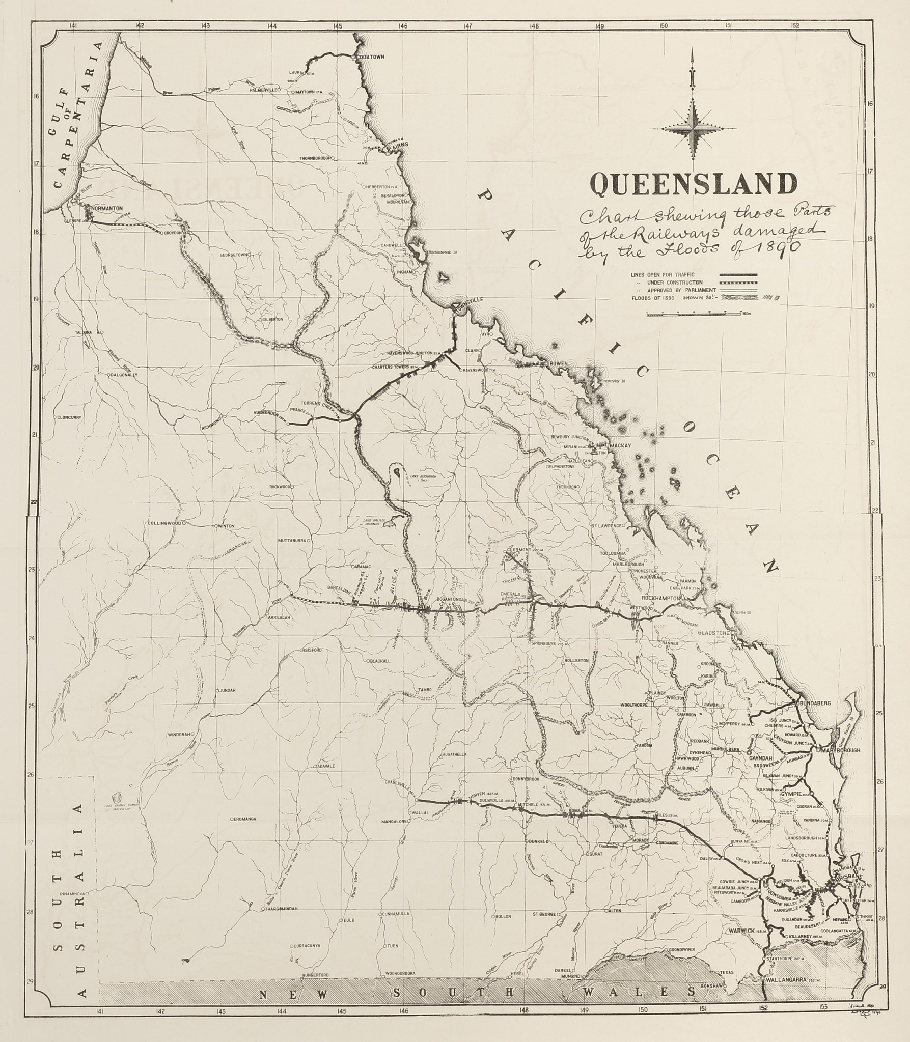 Queensland Chart Shewing those Parts of the Railways Damaged by the ...