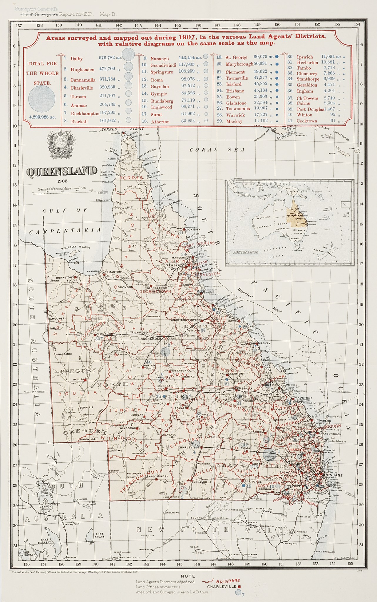 Queensland 1908/ Areas Surveyed and Mapped Out During 1907 ...