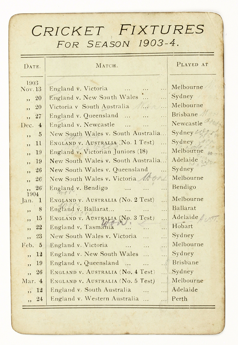 Cricket Fixtures for Season 1903-4. | Antique Print Map Room