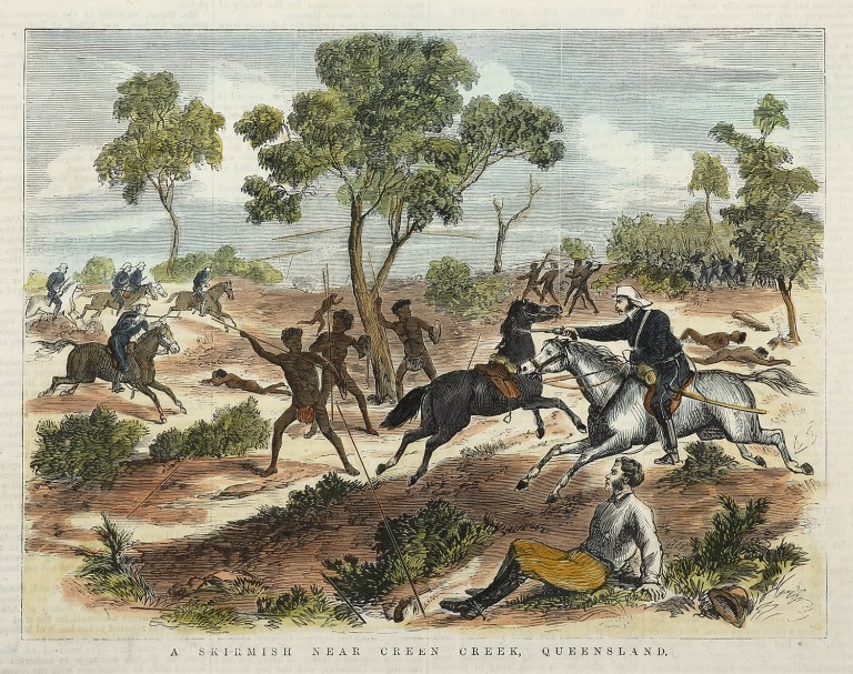A Skirmish Near Creen Creek, Queensland. - Antique Print Map Room