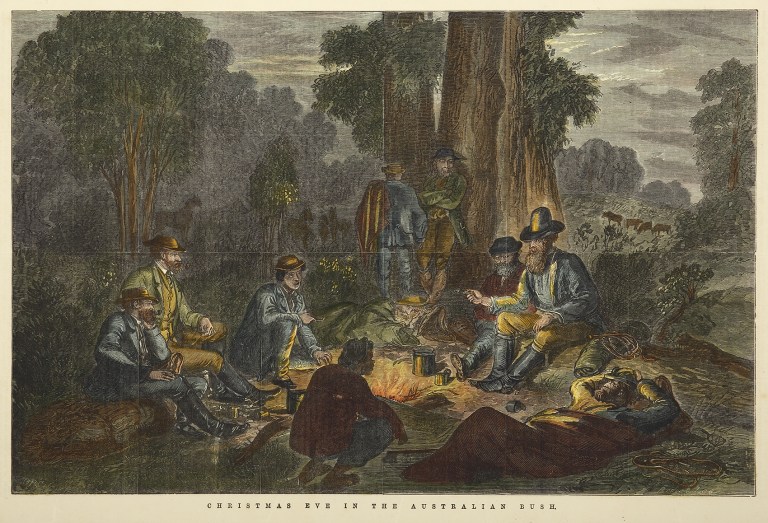 Christmas Eve in the Australian Bush. - Antique Print Map Room