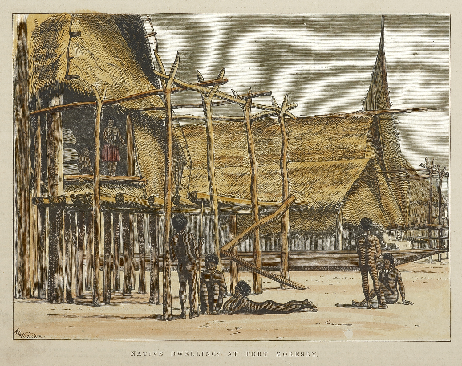 Native Dwellings at Port Moresby. | Antique Print Map Room