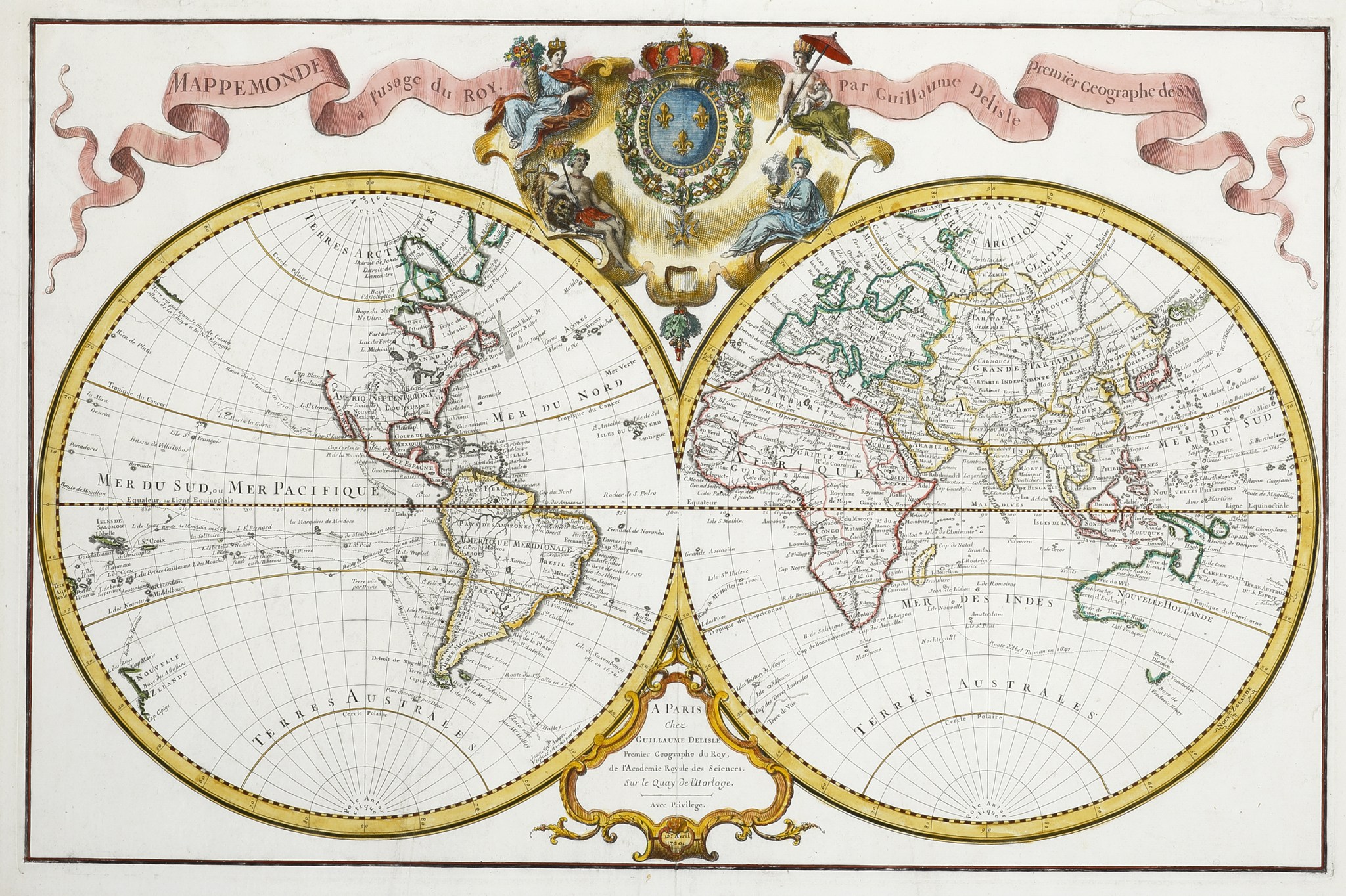 Mappemonde a l'usage du Roy. Par Guillaume Delisle Premier Geographe de ...