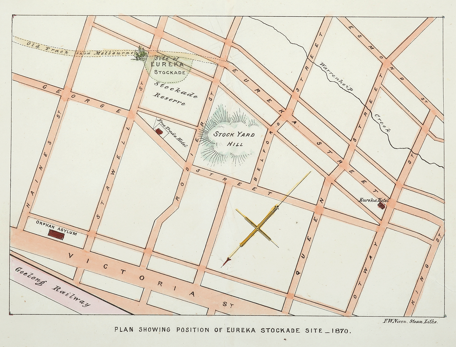 Plan Showing Position of Eureka Stockade Site-1870. | Antique Print Map ...