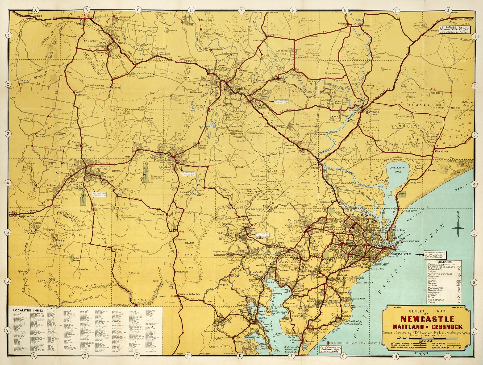 General Map of Newcastle Maitland & Cessnock - Antique Print Map Room