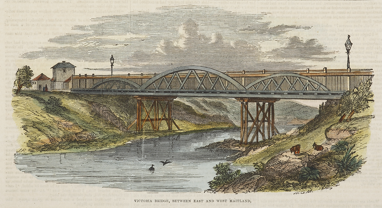 Victoria Bridge, Between East and West Maitland. - Antique Print Map Room