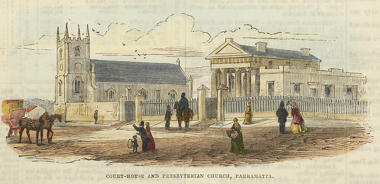 Court-House and Presbyterian Church, Parramatta. - Antique Print Map Room