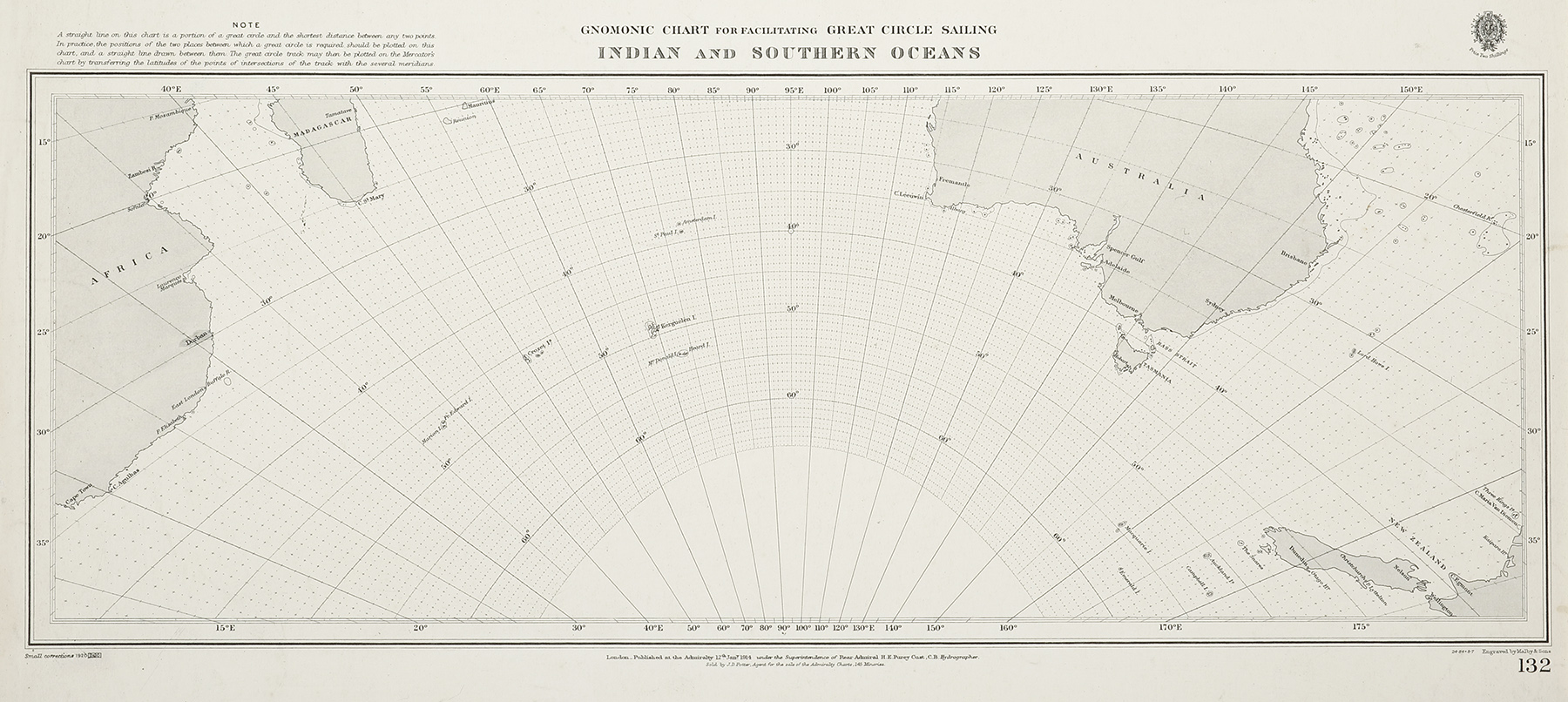 [SOUTHERN WATERS] Gnomonic Chart for Facilitating Great Circle Sailing ...