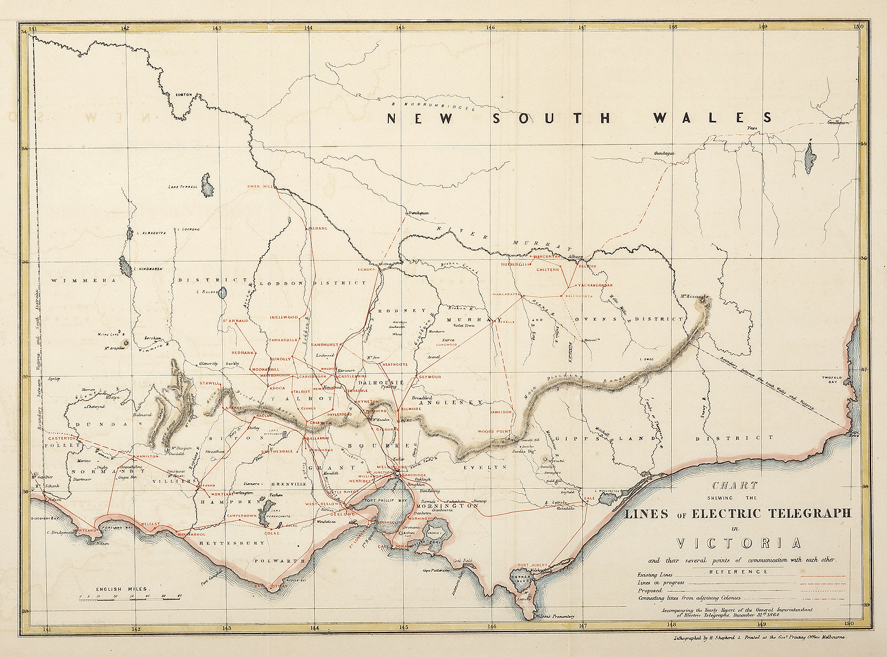 Chart Shewing the Lines of Electrical Telegraph in Victoria and their ...