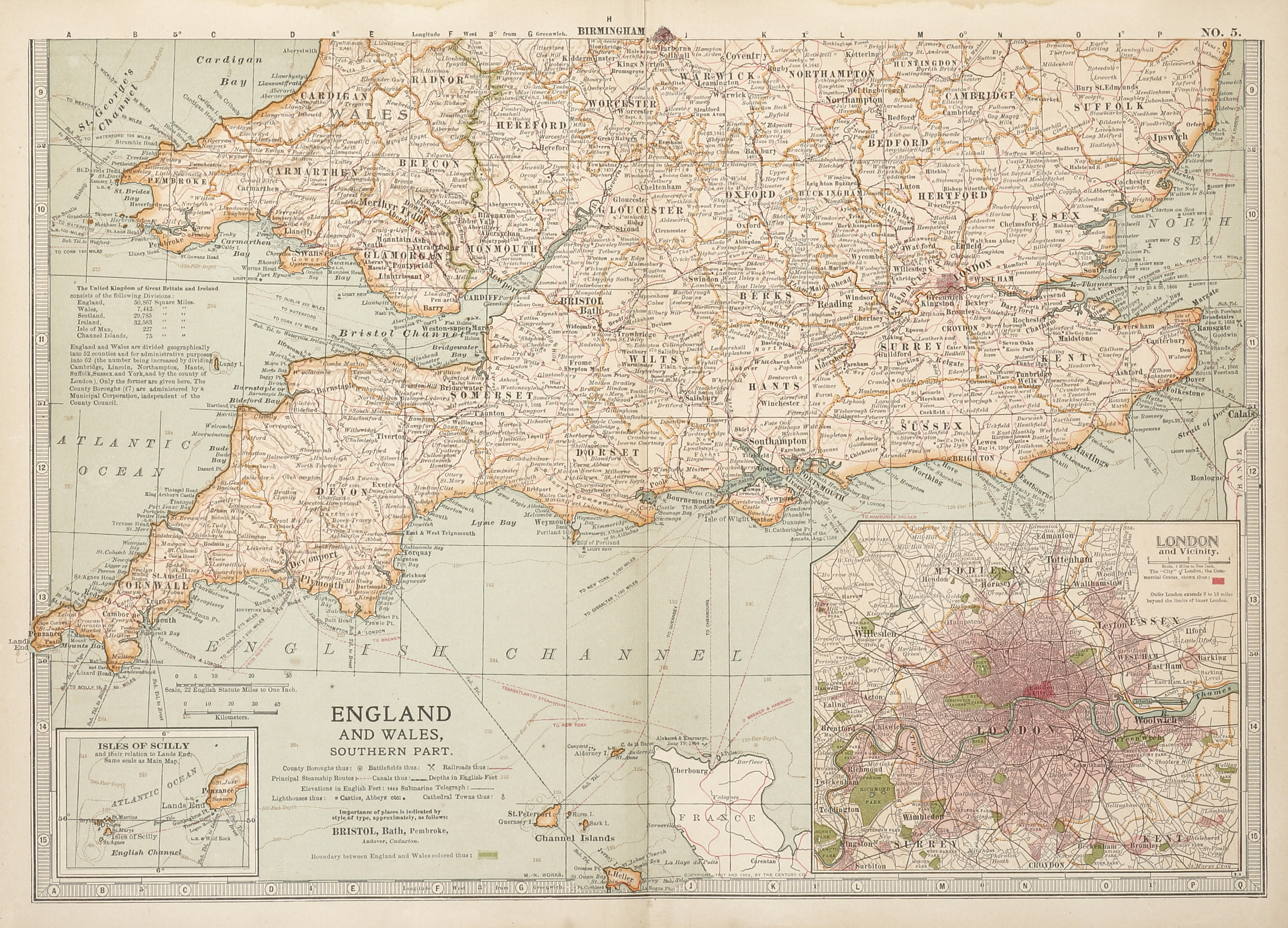 England and Wales, Southern Part. - Antique Print Map Room