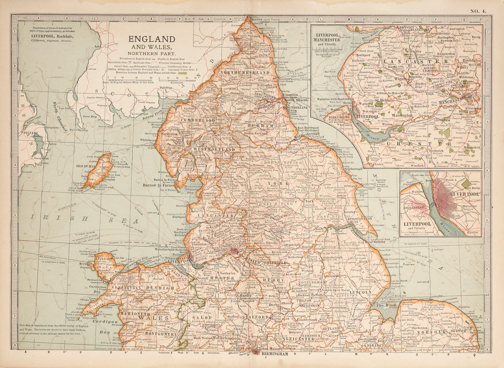 England and Wales, Northern Part. - Antique Print Map Room