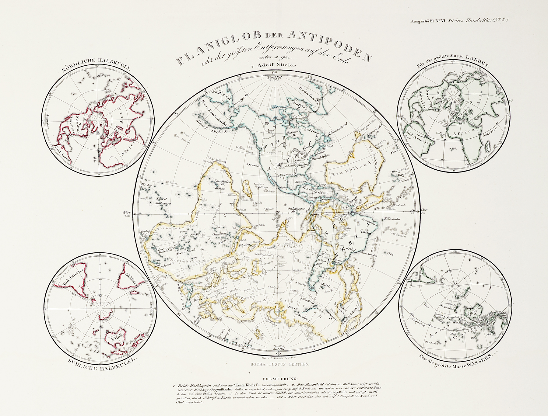 Planiglob der Antipoden oder der grossten Entsernungen auf der Erde ...
