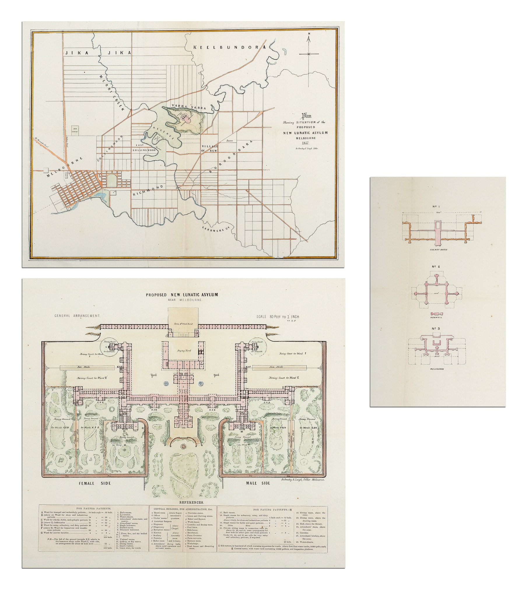 Kew / Proposed New Lunatic Asylum Melbourne - Antique Print Map Room